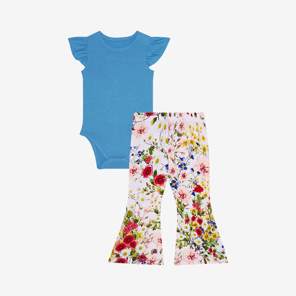 Barbara - Ruffled Cap Sleeve Bodysuit & Bell Bottom Set – Boujee Babies ...